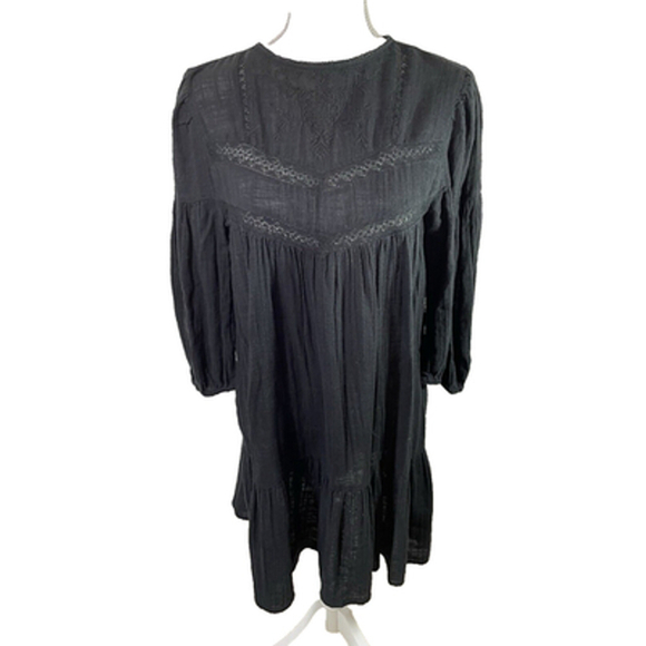Zara | Dresses | Zara Embroidered Black Lace Inserts Ruffle Hem Mini ...